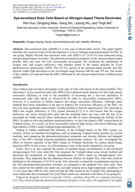 Dye-sensitized Solar Cells Based on Nitrogen-doped Titania ...