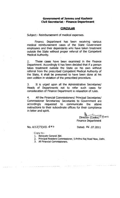 Reimbursement Of Medical Expenses J K Finance Department