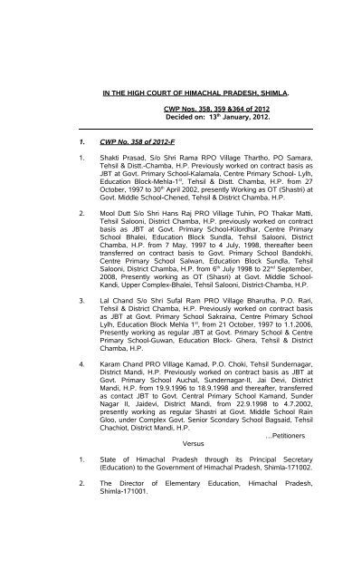 IN THE HIGH COURT OF HIMACHAL PRADESH, SHIMLA