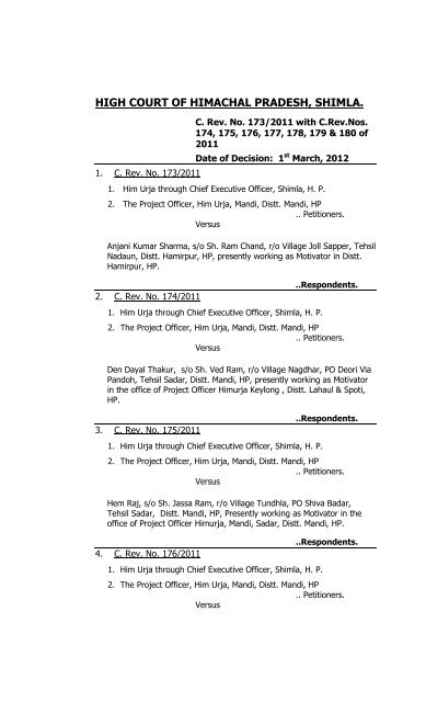 HIGH COURT OF HIMACHAL PRADESH, SHIMLA.