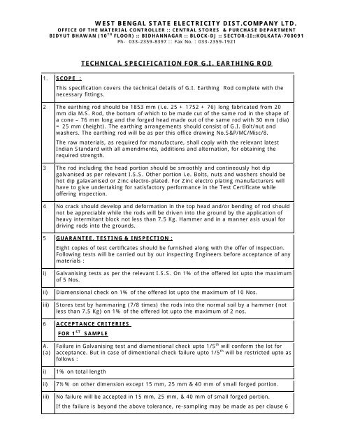 Technical Specification of G.I. Earth Spike - WBSEDCL