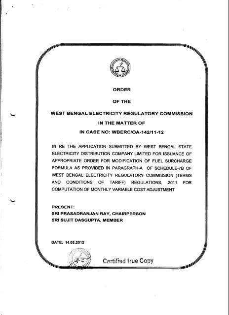 Order of Modification Formula for MVCA - WBSEDCL