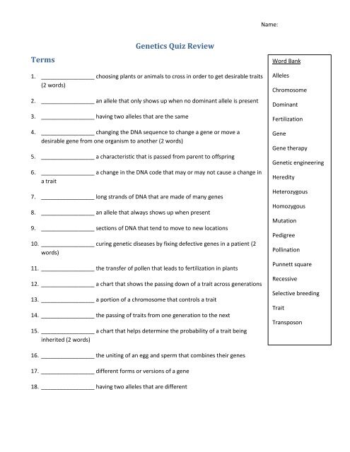Genetics Quiz Review Terms genetics-quiz-review-terms