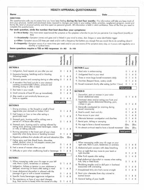 Health Self Appraisal Questionnaire - Better Health Thru Research