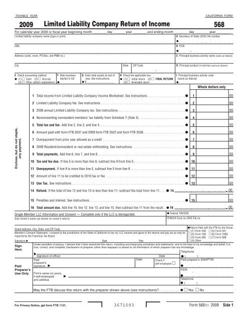 2009 California Form 568 -- Limited Liability ... - AmeriLawyer.com