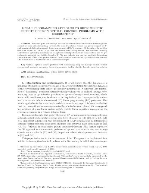 Linear Programming Approach To Deterministic Infinite Horizon