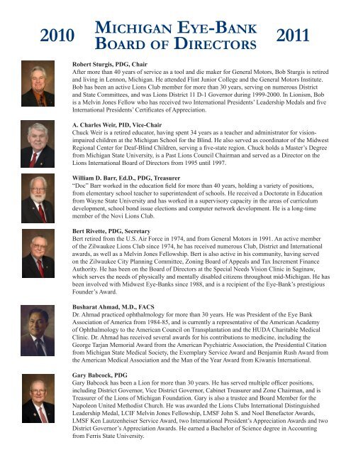 michigan eye-bank board of directors 2010 2011