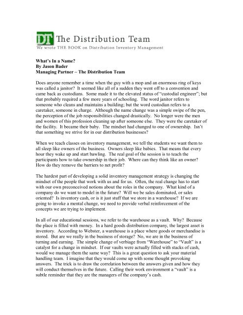 What's In a Name? By Jason Bader Managing ... - Distribution Team