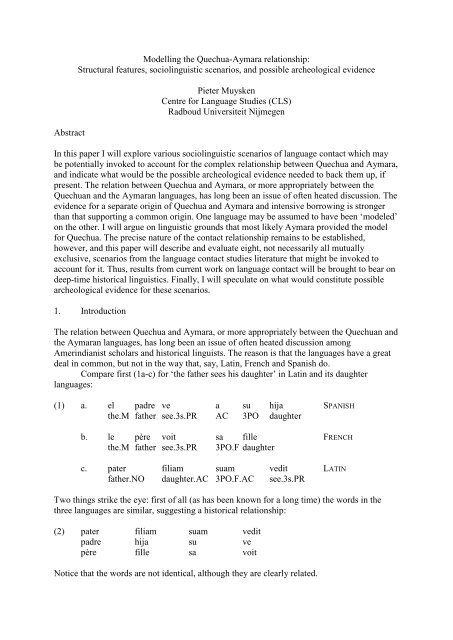 Modelling the Quechua-Aymara relationship: Structural features ...