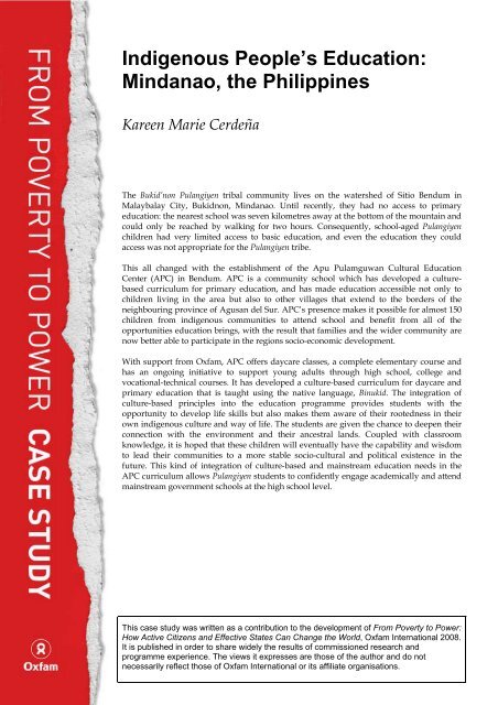 Indigenous People's Education: Mindanao, the Philippines