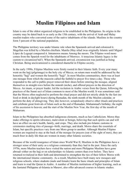 Muslim Filipinos and Islam - Philippine Culture: Overview Culture