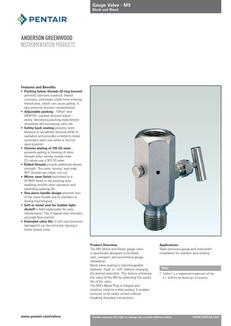 Gauge Valve – M9 Block and Bleed Gauge Valve – M9
