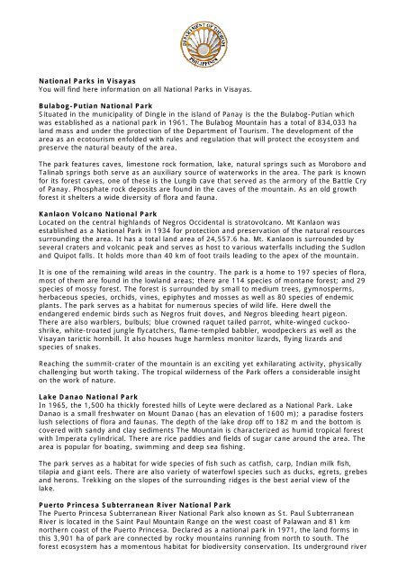 National Parks in Visayas. Bulabog-Putian National Park