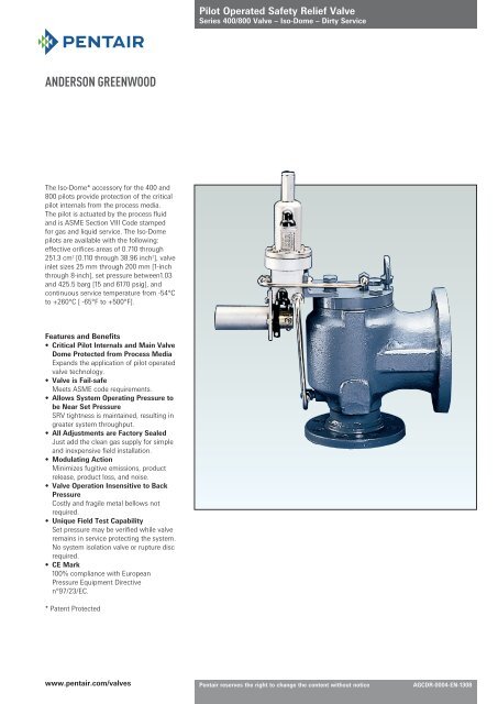 Pilot Operated Safety Relief Valve - Pentair Valves & Controls