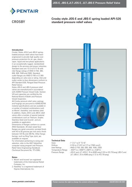 JOS-E, JBS-E,JLT-JOS-E, JLT-JBS-E Pressure Relief Valve