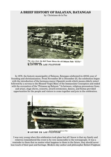 a brief history of balayan, batangas - Philippine Culture: Overview ...