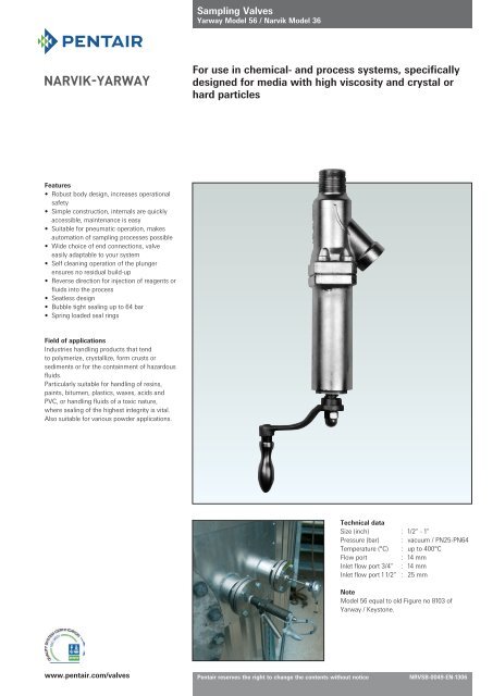 NARVIK YARWAY - Pentair Valves & Controls