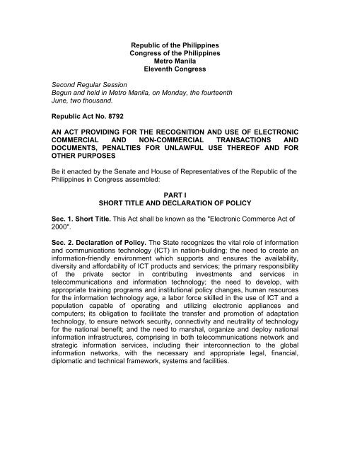 RA 8792 - About the Philippines