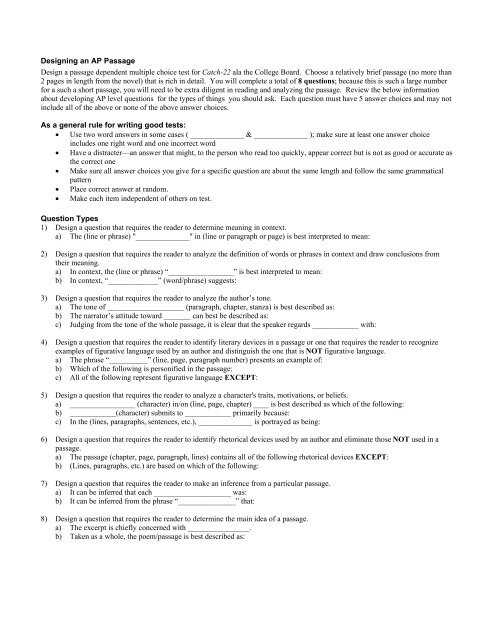 Designing an AP Passage Design a passage dependent multiple ...