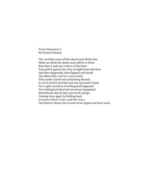 From Clearances 5 By Seamus Heaney The ... - Whs.babienko.net
