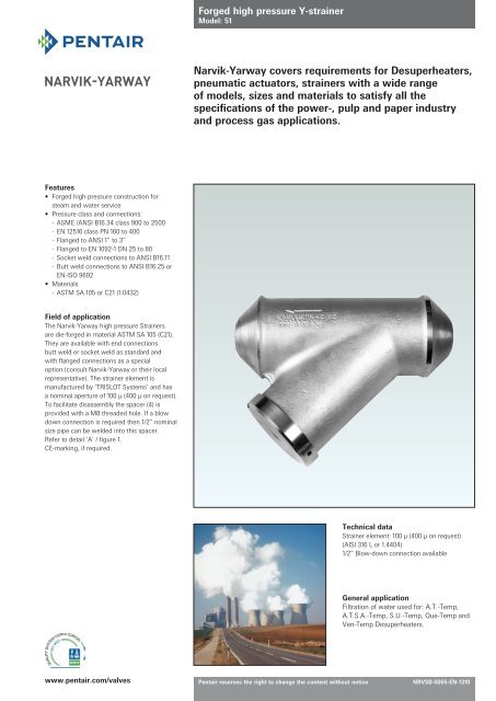 Narvik-Yarway covers requirements for Desuperheaters, pneumatic ...