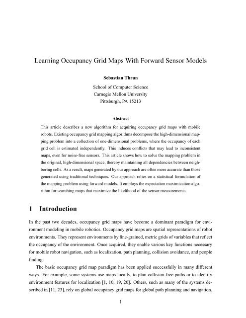 Forward Sensor Models for Occupancy Grids