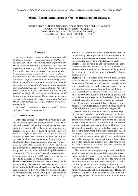 Model-Based Annotation of Online Handwritten ... - IIIT Hyderabad