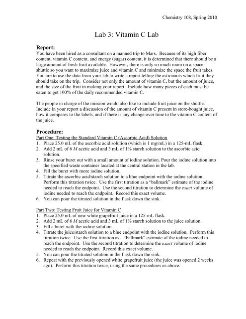 Lab 3: Vitamin C Lab