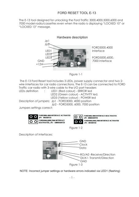 FORD RESET TOOL E-13 Hardware description