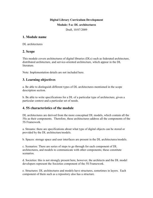 1. Module name 2. Scope 3. Learning objectives 4. 5S ...