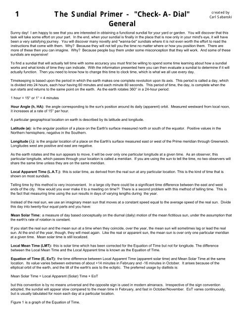 The Sundial Primer - "Check-A-Dial" General 1 - "mySundial.ca"!