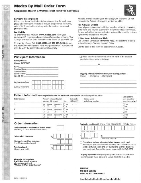 Medco Mail Order Prescription Form - CFAO