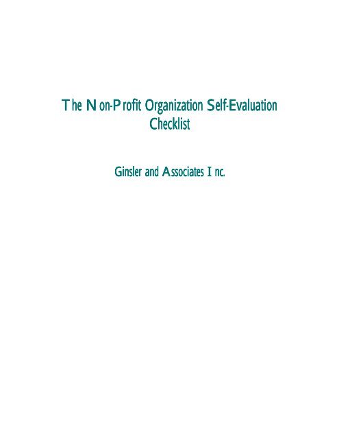 The Non-Profit Organization Self-Evaluation Checklist