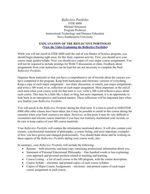 Reflective Portfolio - 1 - Nova Southeastern University