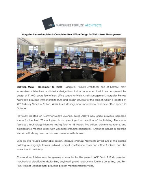 Margulies Perruzzi Architects Designs for Weiss Asset Management