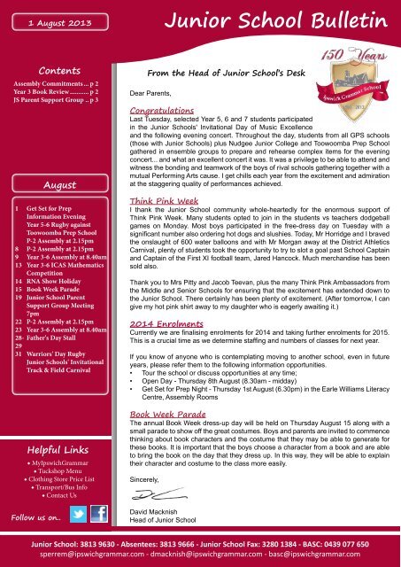 Junior School Bulletin - Ipswich Grammar School