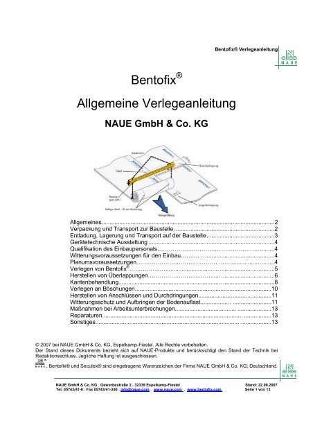 Bentofix Allgemeine Verlegeanleitung - Ludwig Kunststoffe