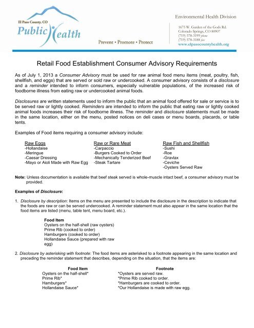 Consumer Advisory Requirements - El Paso County Public Health