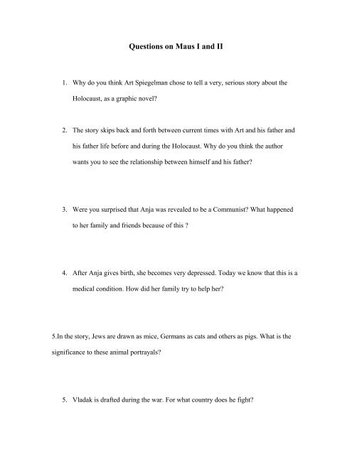 Questions on Maus I and II - Harmony Christian School