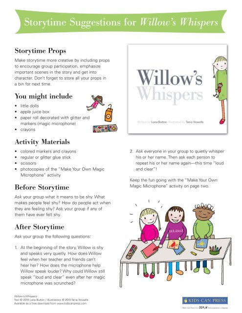 Storytime Suggestions for Willow's Whispers - Kids Can Press