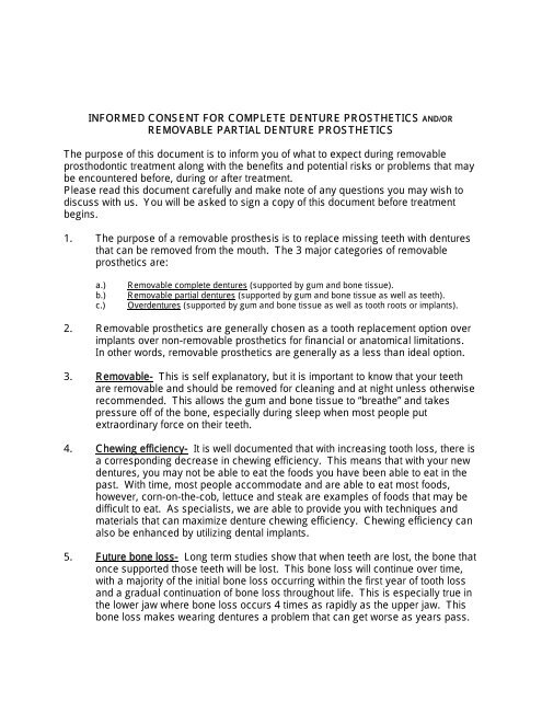 INFORMED CONSENT FOR COMPLETE DENTURE ... - ProSites