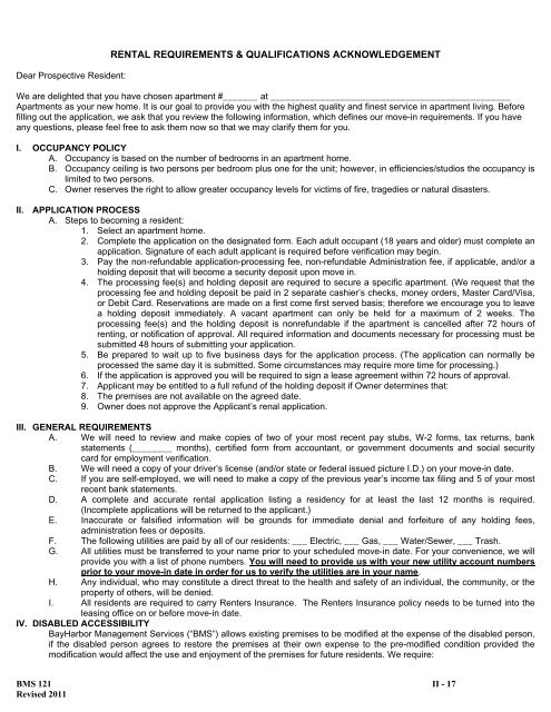Excalibur Homes Rental Requirements