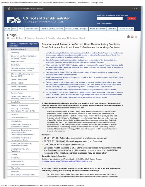 Questions and Answers on Current Good Manufacturing Practices ...