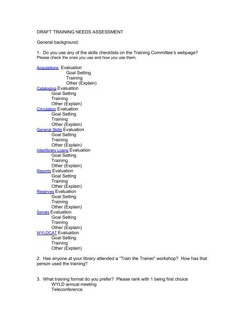 DRAFT TRAINING NEEDS ASSESSMENT General background; 1 ...