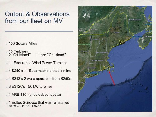 Outputs of Several Endurance Wind Turbines on Martha's Vineyard