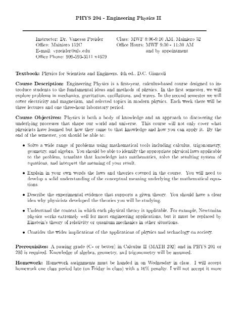 PHYS 204 - Engineering Physics II