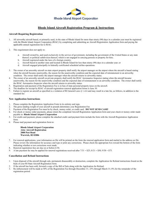 Rhode Island Aircraft Registration Program & Instructions - PVD