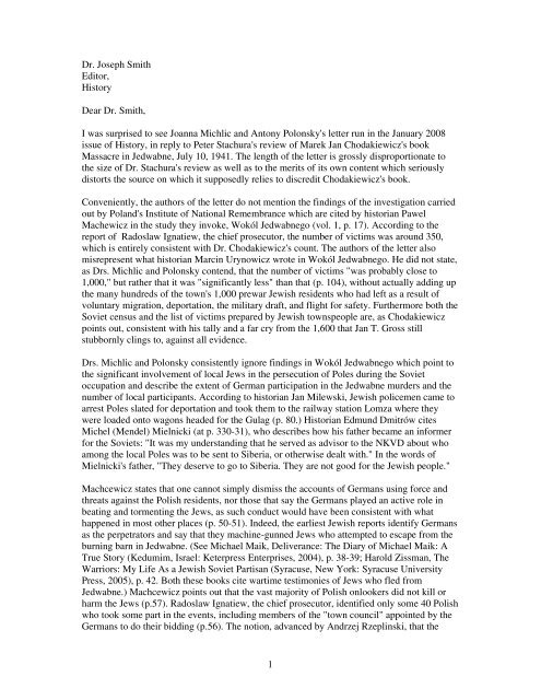 1 Dr. Joseph Smith Editor, History Dear Dr. Smith, I was ... - Glaukopis