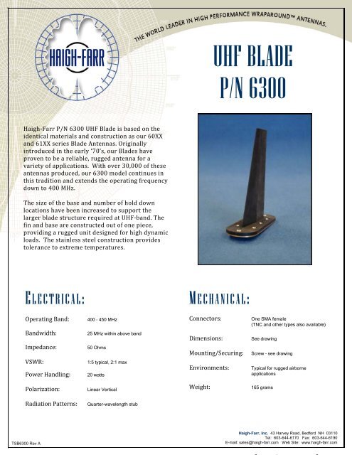 UHF BLADE P/N 6300 - Haigh-Farr, Inc.