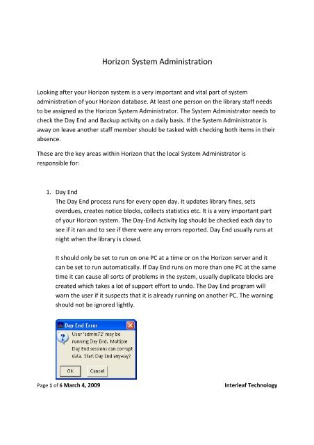 Horizon System Administration - Interleaf Technology
